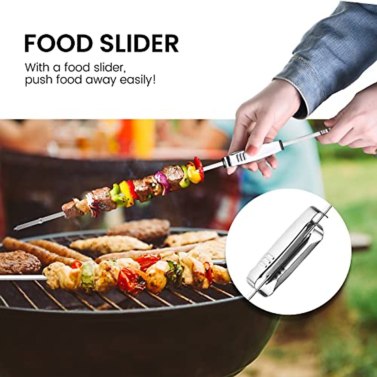 Skewers for Kabobs - Lycklig 17" Metal Skewers for Grilling With Slider, Flat Long 304 Stainless Steel Kabob Skewers, Reusable BBQ Barbecue Shish Kabob Skewers for Meat Shrimp Chicken Veggie (8PCS)