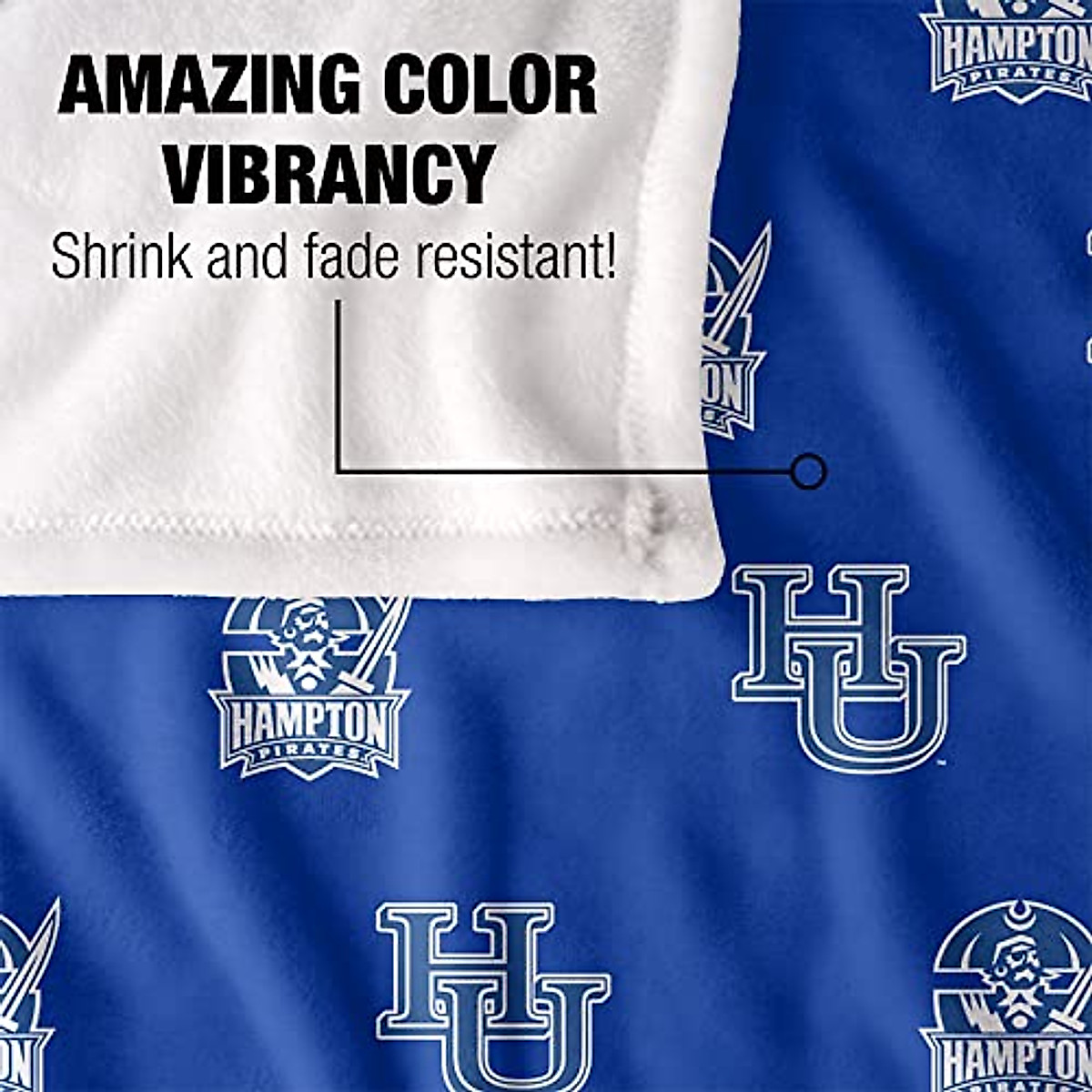 Hampton University Pirates Blanket, 36"x58" Logo Pattern, Silky Touch Sherpa Back Super Soft Throw