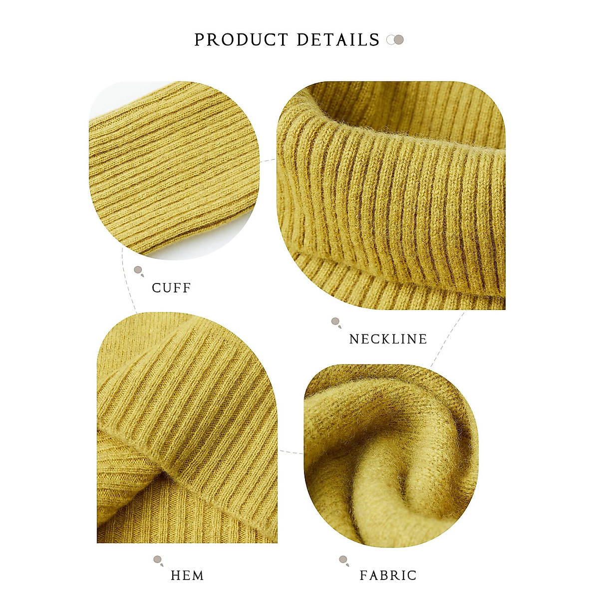 LINY XIN 100% Merino Wool Swetaer for Women Turtleneck Long Sleeve Fall Winter Warm Knitted Pullover Sweater Jumper (Yellow Green,L)