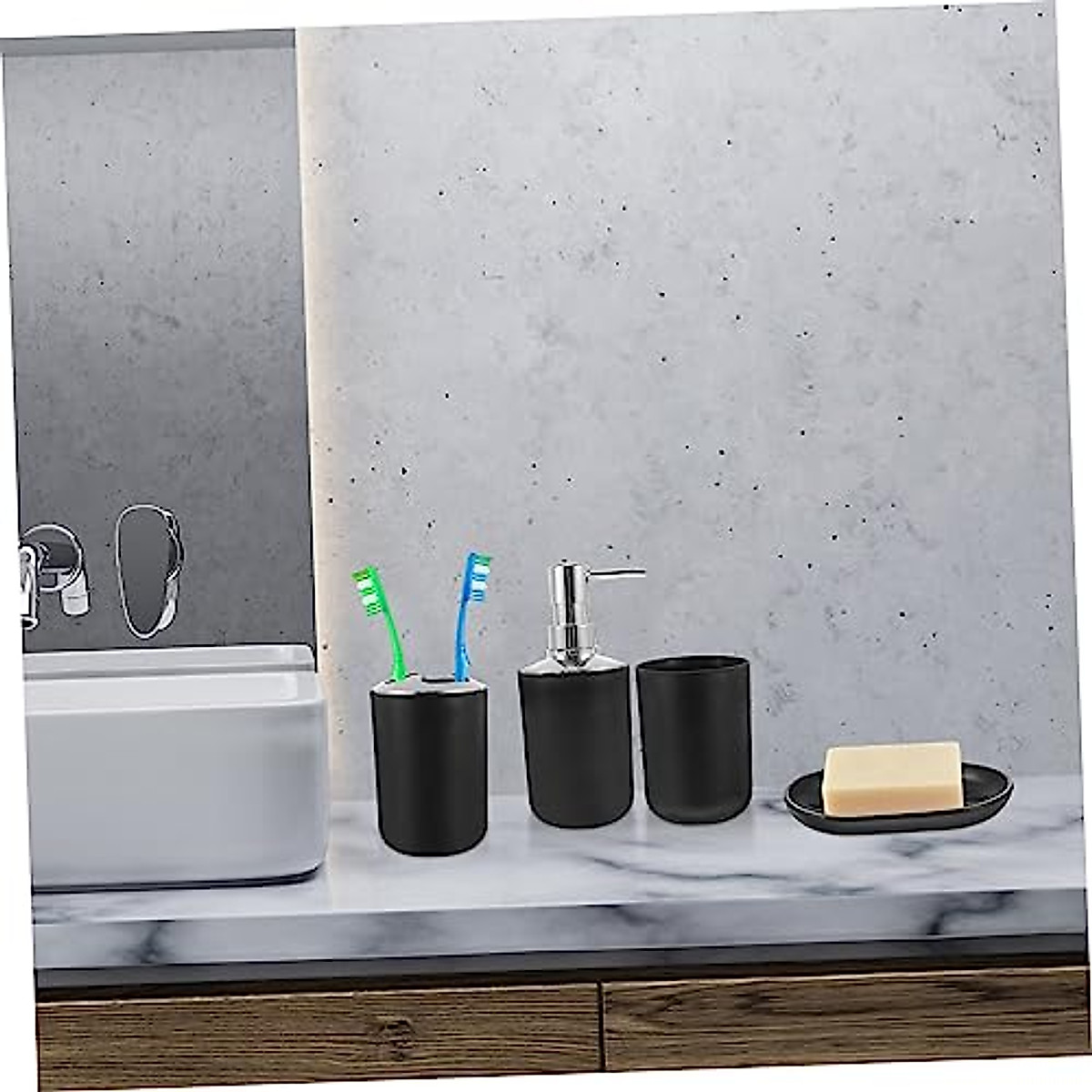 BETOOKY 1 Set Bathroom Set Soap Dispenser Toothbrush Decorative Bathroom Accessories Vanity Countertop Soap Dish Foaming Soap Black Trim Sanitary Accessory Plating Necessity Household