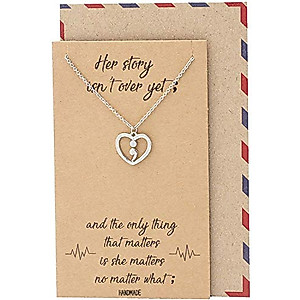 Quan Jewelry Continue Semicolon Heart Necklace, Mental Health Awareness, Encouragement Gifts for Women
