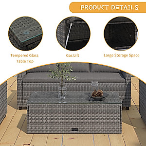 Clihome 6pcs Patio Sofa Set Outdoor PE Rattan Sectional Set with Cushions Lounge Chaise and Coffee Table Wicker Patio Furniture for Patio Backyard Garden Poolside