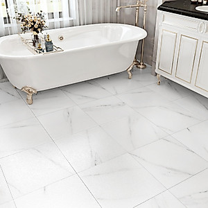 WESTICK Marble Vinyl Tiles Peel and Stick Floor Bathroom Floor Tile Peel and Stick Waterproof Non-Slip Stick on Tiles Marble Vinyl Flooring for Bedroom Kitchen RV Camper Laundry Room 12" x 12" 5 PCS
