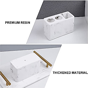 Toothbrush Holder Marble Look Electric Toothbrush Toothpaste Bathroom Organizer Stand Trays Caddy Countertop for Bathroom Vanity Storage and Organizing(Black)