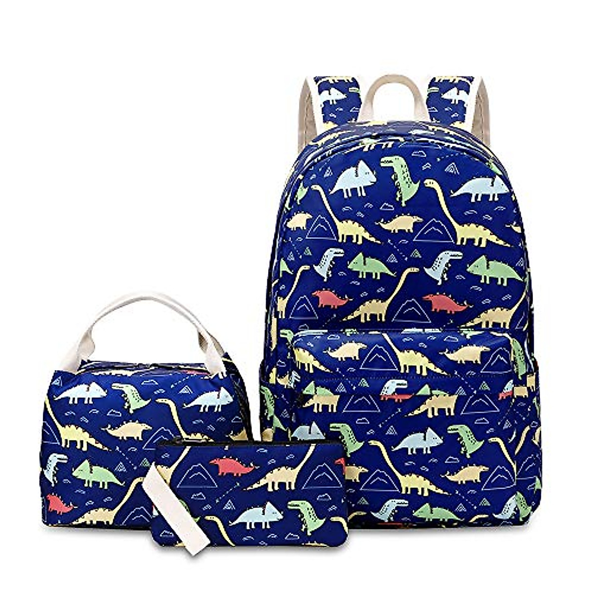 3Pcs Cool Dinosaur Prints Elementary Girls Boys Backpacks with Lunch Bag, Capacity School Bag Back Packs for Boys
