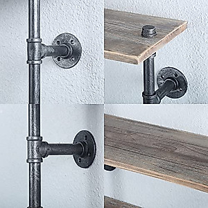 JIANZHUO Industrial Pipe Shelf Real Wood Floating Shelves,Rustic 3 Tier Wall Shelf Bar Pipe Shelving,Steampunk Pipe Shelves Wall Mounted,Metal Bookshelf Kitchen Wall Shelves(36in)