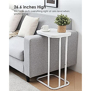 KJGKK C Shaped End Table, 26.6 inches High Side Table for Couch Sofa Bed, Tv Tray, for Living Room, Bedroom, Small Spaces, Metal Frame, White