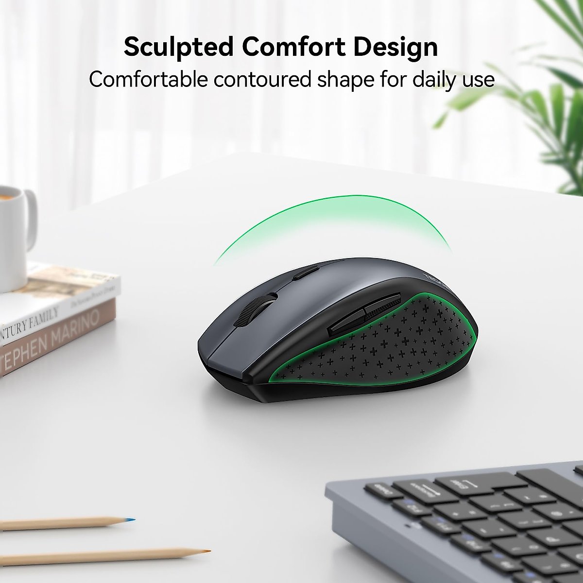 TECKNET Wireless Mouse, 2.4G USB Computer Mouse with 6-Level Adjustable 4800 DPI, 30 Months Battery, Ergonomic Grips, 6 Buttons Portable for PC, Chromebook, Mac - Grey