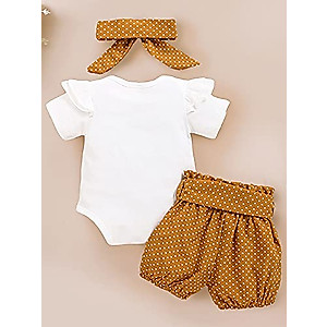 Newborn Baby Girl Clothes Outfits Cute Baby Ruffle Romper Pants with Headband Summer Clothing Set (Khaki, 12-18 Months)