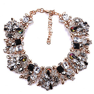 Zthread Rhinestone Bib Statement Necklace Vintage Chunky Chain Choker Collar Necklace Crystal Beads Women Fashion Jewelry Necklace (Black+White)