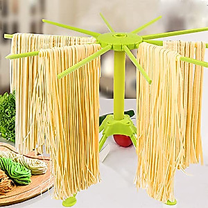 Pasta Drying Rack with 10 Bar Handles, Collapsible Household Noodle Dryer Rack Hanger (10 Bars, Green)