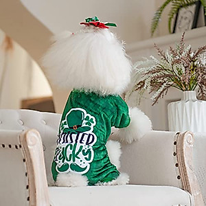 CuteBone Mister Lucky St.Patrick's Day Small Dog Pajamas Soft Puppy Pjs Fleece Stretchy Onesie Cat Clothes for Daily Wear P274S