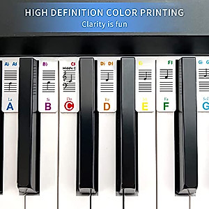 Removable Piano Keyboard Note Labels,Piano Keyboard Stickers,88-Key 61-Key Full Size,Silicone Keyboard Stickers,Suitable Piano Keyboard for Beginners with Box,Sheet Music Clip,Cleaning Cloth