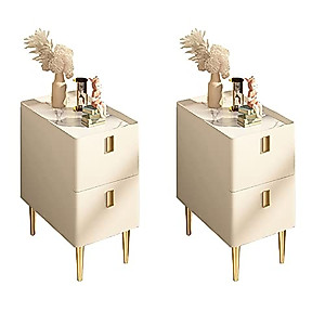 NIUYAO Nightstand Modern Solid Wood with 2-Drawer Storage Bedside Table Marble Top Practical End Side Table Bedroom Furniture -White/Gold 10" L x 16" W x 20" H