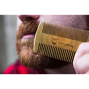 Striking Viking Sandalwood Beard Comb & Case - Pocket-Sized Grooming Tool with Fine & Coarse Teeth, Perfect for Use with Balms & Oils