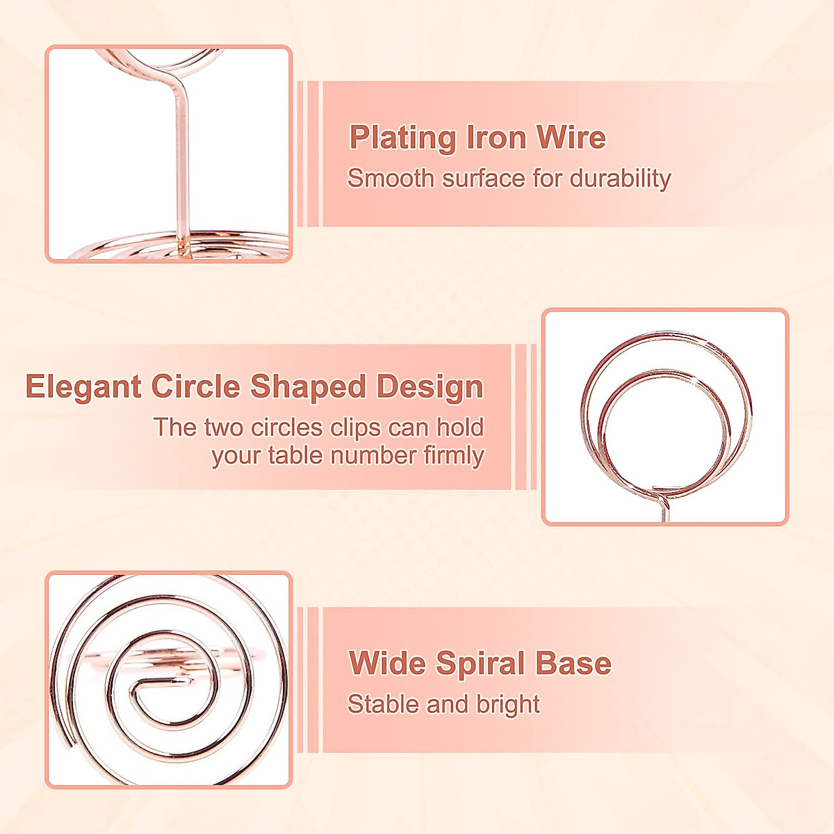 MLURCU Table Number Holders 24PCS Mini Place Card Holders 2 Inch Short Wire Picture Holders Table Number Stands for Wedding Reception Graduation Party Restaurant Photo Menu Memo Holder（Rose Gold）