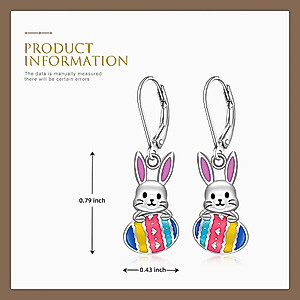 Bunny Earrings Easter Earrings for Women Lever Back Sterling Silver Animal Bunny Egg Rabbit Holiday Dangle Drop Easter Jewelry Gifts