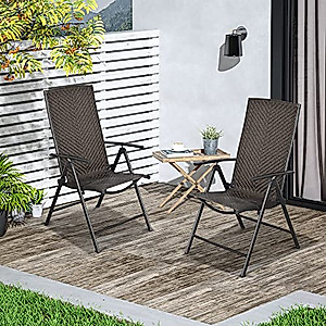 Outsunny Set of 2 Rattan Wicker Patio Dining Chairs with Backrest Adjustable and Folding Design, Outdoor Recliner Set for Garden, Backyard, Lawn, Balcony, Mixed Grey