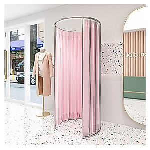Clothing Store Fitting Room Silver Rod with Curtain, Portable Temporary Mobile Privacy Protection Dressing Room, Foldable Mall Simple Changing Room and Display Rack, 200x100cm (Pink)