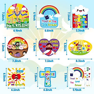 Haooryx 66PCS Christian Sunday School Craft Kit He Is Risen Hanging Ornament and Sticker Set Armor of God Crosses DIY Paper Ornament VBS Religious Sunday School Activities for Kids