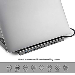 XUNMAIFHB Portable Docking Station, HUB Type-C 11-in-1 Multi-Function Docking Station Type c to HDMI HD hub USB3.0, USB C, LAN, Audio, VGA, SD/TF Fast Transmission