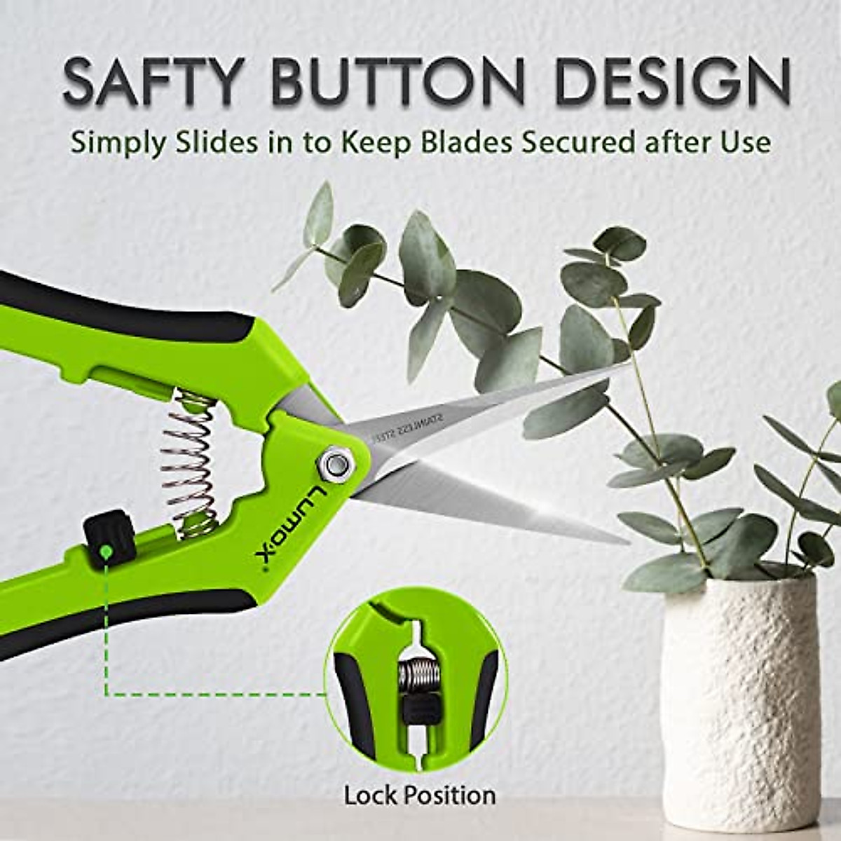 Lumo-X Trimming Scissors Pruning Snips with Titanium Coated CURVED Blades & STRAIGHT Blades for Precision Buds Trimming, Indoor/Outdoor Garden Trimming, Bonsai, Hydroponics (Green & Blue - Set)