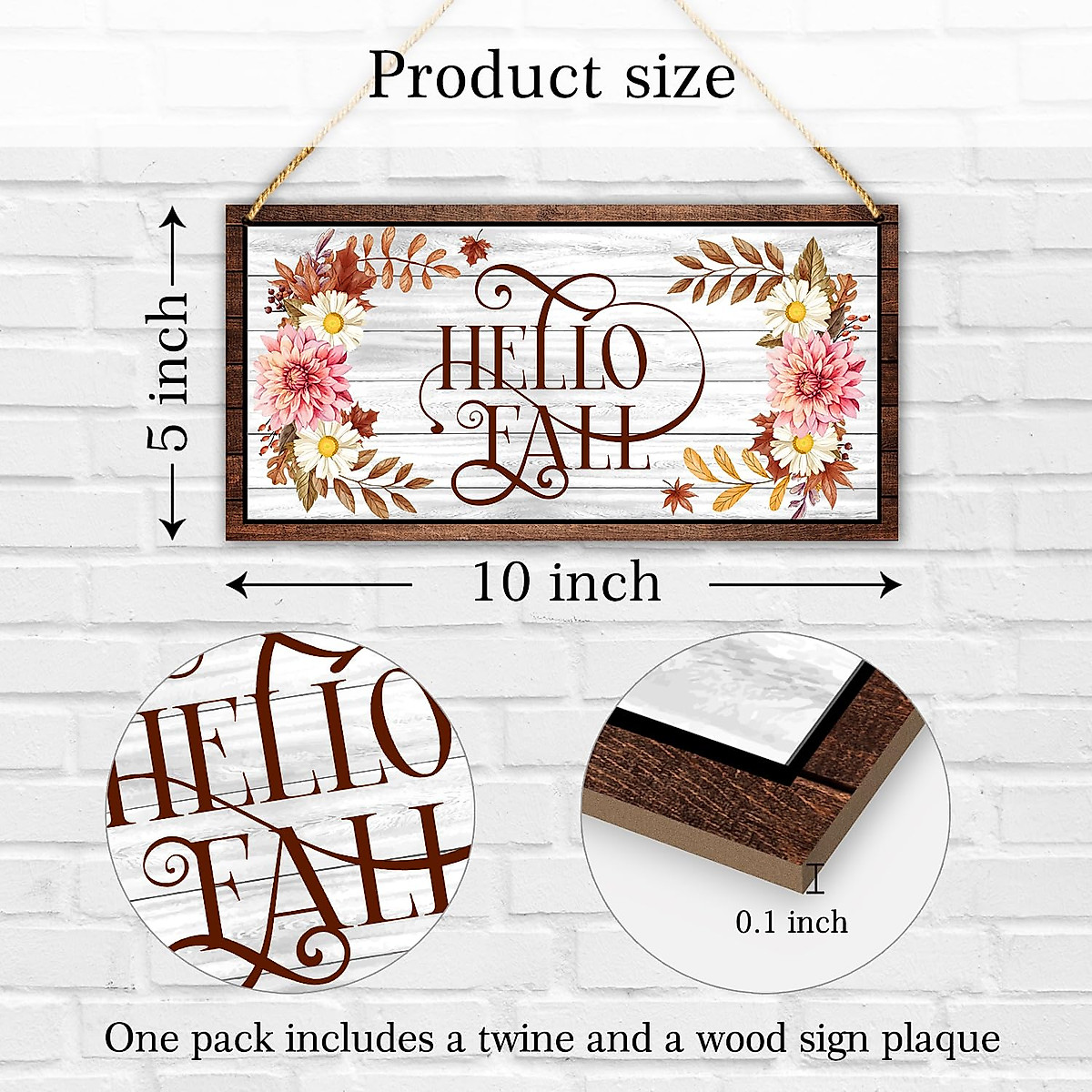 Maple Leaf Floral Hello Fall Welcome Hanging Sign Wooden Home Decor Plaque, Outdoor Indoor Wood hanging Sign for Thanksgiving, Autumn Harvest Wooden Front Door Sign Wall Porch Farmhouse Decor -34