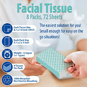 Funwares Pocket Sized White Car Travel School Work Facial Tissue, 24 Packs, 216 Total 3-Ply Tissue Sheets (9 - 3-Ply Tissue Sheets Per Pack), Elegant Floral Print Designed Package