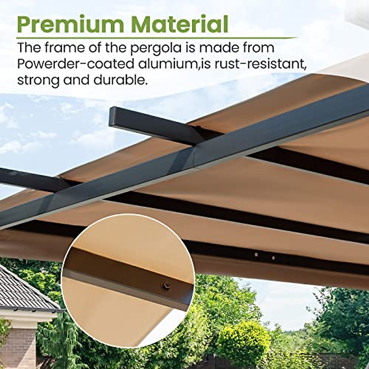 EasyLee 10x10ft Pergola with Retractable Waterproof Sun Protection Pergola Canopy Cover Top - Rust-Resistant Powder Coated Metal Frame for Backyards, Gardens, Patios, and Outdoor Spaces