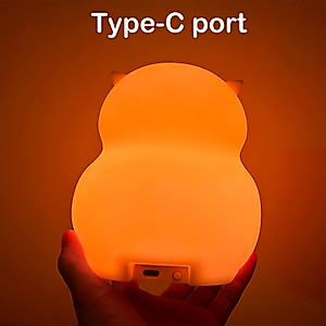 WHA&DARREN Large Owl Night Light for Kids,Cute Baby Night Light, Silicone Bedside Lamp, Sleep Lights, Eye Caring, Adjustable Brightness & Color, Time Setting, Touch+Remote Control