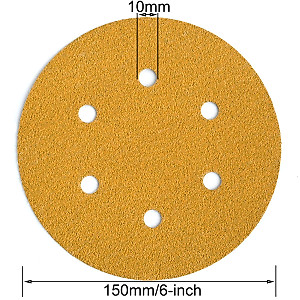 Aiyard 6-Inch 6-Hole Hook and Loop Sanding Discs 80-Grit, Random Orbital Sandpaper for Automotive and Woodworking, 100-Pack