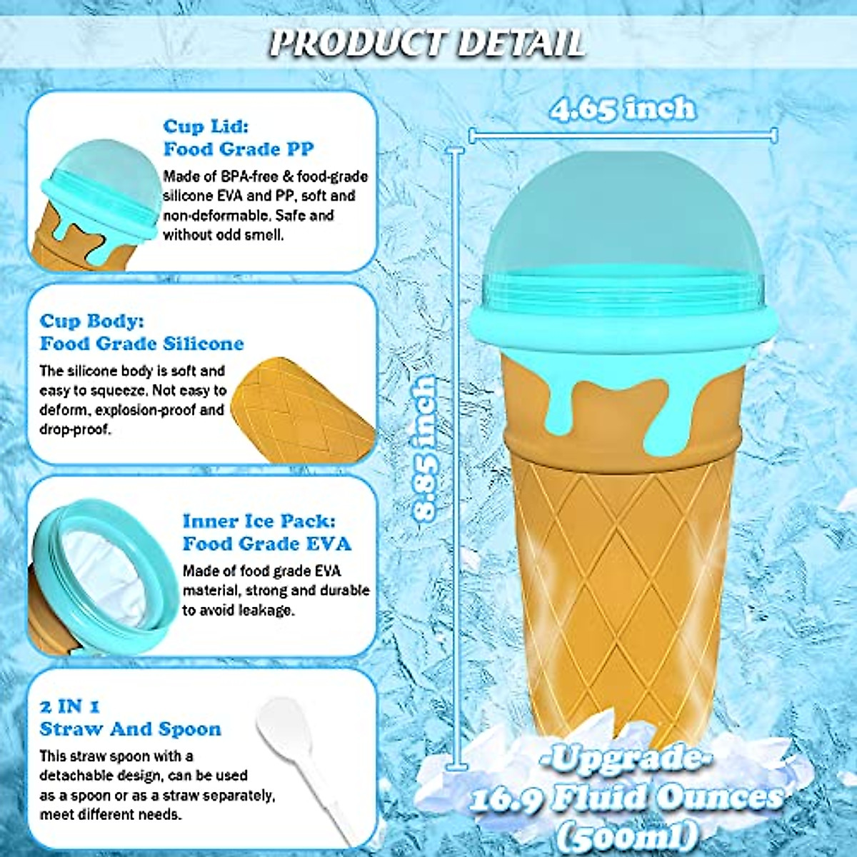 [2023 Upgrade 500 ML] Magic Slushy Maker Squeeze Cup Slushie Maker Cup, Homemade Milk Shake Smoothie Squeeze Cups With Lids And Straws(Brown)