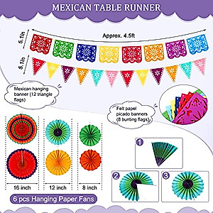 39 Pcs Taco Bar Decorations Fiesta Party Set Serape Table Runner Taco Bar Cactus Banner Garland Fiesta Paper Fan Mexicano Picado Banner Party Decor for Mexican Cinco De Mayo Party Supplies(Purple)