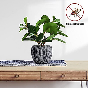 LORYDECO Artificial Potted Plants, Real Looking Fiddle Leaf Fake Plant with Pot, Plastic Watercress Leaves Small Faux Trees with Cement Planter, Greenery Plant Table Decor for Home Indoor