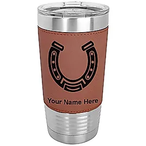 LaserGram 20oz Vacuum Insulated Tumbler Mug, Horseshoe Plain, Personalized Engraving Included (Faux Leather, Dark Brown)