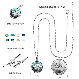 Lauren-Spencer Gemstone Mountain Necklace for Women Turquoise Sodalite Tumbled Chips Pendant Necklace Dainty Circle Mountain Range Necklaces for Women Girls Nature Jewelry Gift, Stainless Steel,