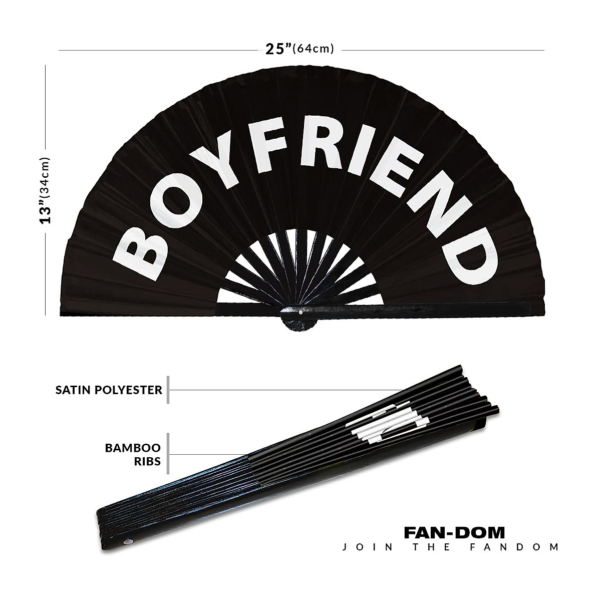 Boyfriend hand fan foldable bamboo circuit hand fan funny gag slang words expressions statement gifts Festival accessories Rave handheld Circuit event fan Clack fans (Black)
