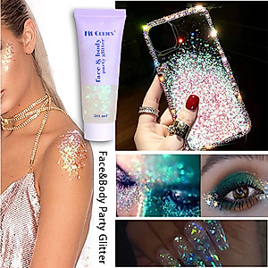 Glow in The Dark Body Glitter Gel, Holographic Chunky Glitter Makeup for Body, Hair, Face, Nail, Super Long Lasting Waterproof Luminous Face Glitter Gel for Carnival Party（#8 Luminous Glitter,1PC）