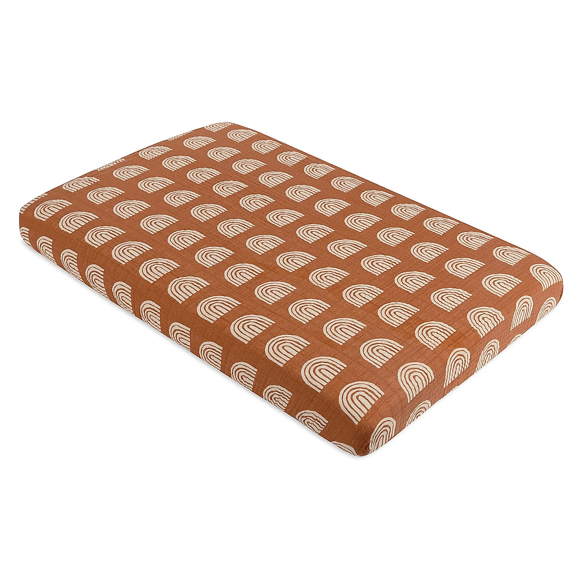 Babyletto 100% Organic Cotton Mini Crib Sheet, GOTS-Certified, Fitted 360°, Ultra-Soft and Breathable Muslin - Terracotta Rainbow