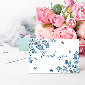 AnyDesign 36 Pack Blue Floral Thank You Cards Bulk Forget-Me-Not Myosotis Sylvatica Flower Greeting Cards with Envelope Sticker Thank You Note Cards for Wedding Birthday Baby Shower Bridal Party