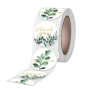 URROMA Greenery Thank You Favor Stickers, 1.5 in 500 Label Green Plant Fresh Round Thank You Sticker for Wedding Birthday Bridal Baby Shower Party Gift Stamp Envelope