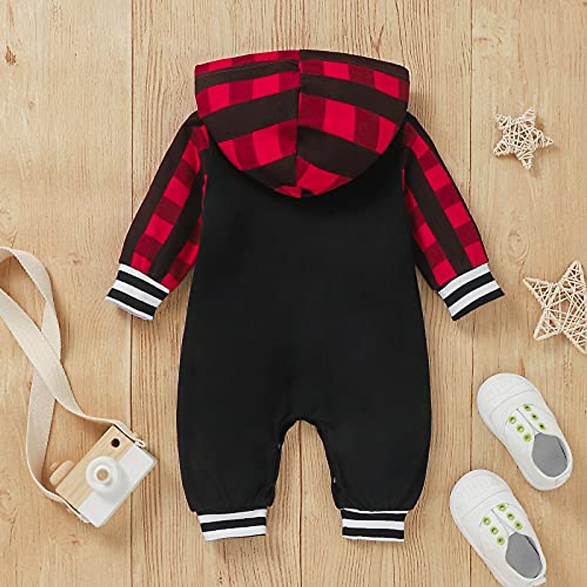 Tikoubabe Baby Boy Clothes Fall Winter Outfits Infant Long Sleeve Hoddie Romper Ladies I Have Arrived Printed 0-3 Months 70CM Red Plaid