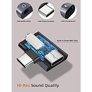 Samsung Galaxy S22+ Headphone Adapter, 2 in 1 USB C to 3.5mm Headphone Adapter with Safe 60W PD Fast Charging Compatible with Google Pixel 5/4/4XL/3/3XL, Galaxy S22/S22+/S22 Ultra/S21/Note 10+