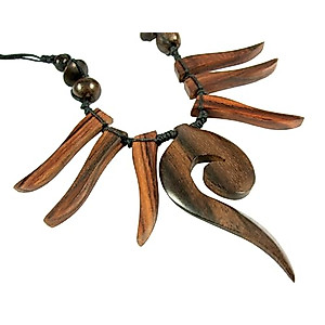 Swimmi Natural Sono Wood Necklace for Women, adjustable 18 to 28 inches Waxed Cord Wooden Necklace Handemade Swirl Boho Tribal Wooden Necklace Jewelry DA033