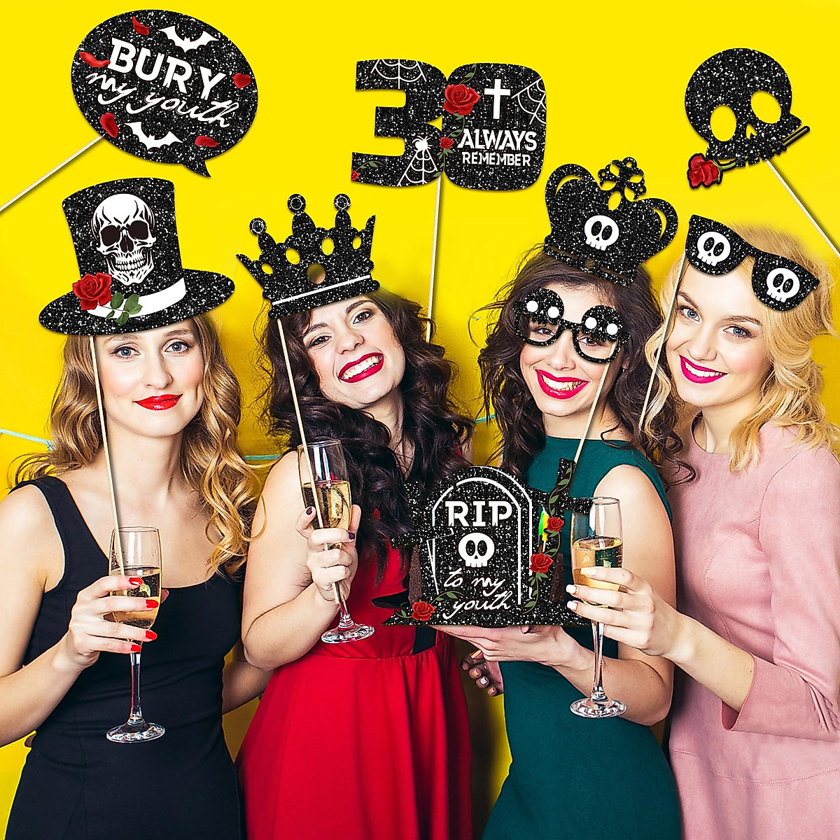 30th Birthday Photo Booth Props Death to My 20s Party Supplies 25pcs Black Rip 20s Selfie Props for Men Women Rip to My 20s Decorations,Funeral for My Youth,Dirty Thirty,Funny Thirtieth Birthday Party