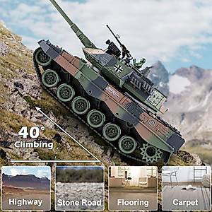 Supdex 1:18 RC Tank, 2.4Ghz German Leopard II Remote Control Tank Model Toys, Battle Army Tank 15 Channel with Smoke Light and Sound, Military Toy for Adults and Kids That Shoots BBS and Water Bombs