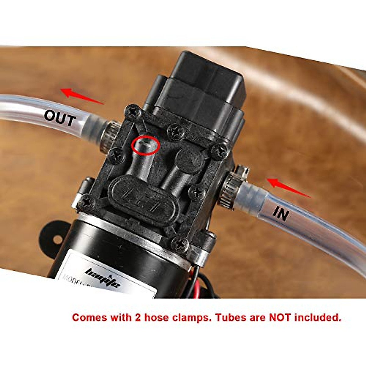 bayite 12V Diaphragm Water Pump, 1.5 GPM (5.6 L/Min) 100 PSI, 12 Volt DC Fresh Water Pump with 2 Hose Clamps, Self Priming Sprayer Pump with Pressure Switch Adjustable for RV Camper Marine Boat Lawn