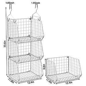 X-cosrack 3 Tier Foldable Closet Organizer, Clothes Shelves with 5 S Hooks, Wall Mount&Cabinet Wire Storage Basket Bins, for Clothing Sweaters Shoes Handbags Clutches Accessories-White Patent Design