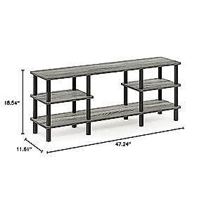 Furinno Turn-N-Tube 3-Tier Multipurpose Wide Shelf TV Stand, French Oak Grey/Black