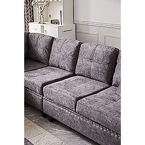 UBGO Living Room Furniture Sets,Modular Sectional Sofa Set,L-Shape Couch Set with Storage Ottoman and Two Small Pillow,Sofas & Couches with Reversible Chaise for Large Space Dorm Apartment-Gray